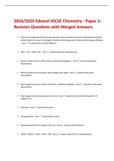 2024 2025 Edexcel Igcse Chemistry Paper 1 Revision Questions With Merged Answers Chemistry