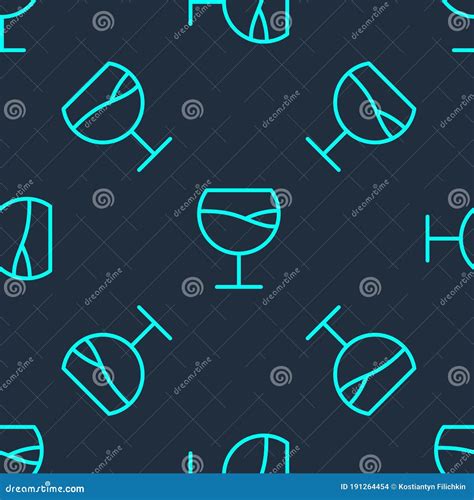 Green Line Wine Glass Icon Isolated Seamless Pattern On Blue Background