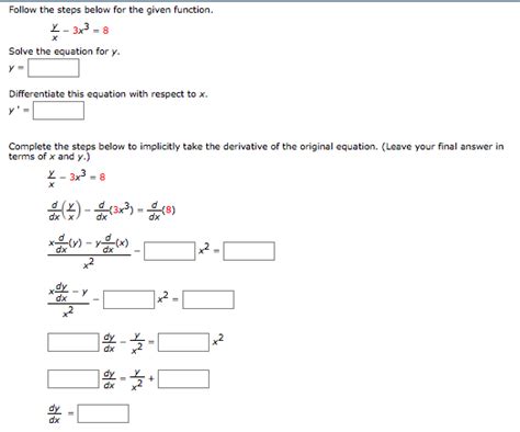 solved follow the steps below for the given function y x