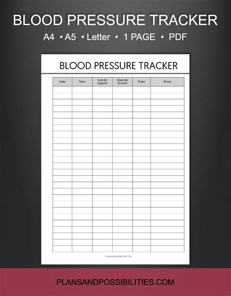 Blood Pressure Tracker Printable Blood Pressure Chart Template Blood