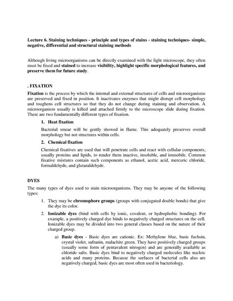 Method Of Staining Lecture 6 Staining Techniques Principle And Types Of Stains ‐ Staining