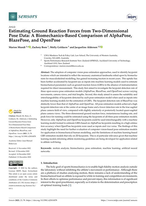 Pdf Estimating Ground Reaction Forces From Two Dimensional Pose Data