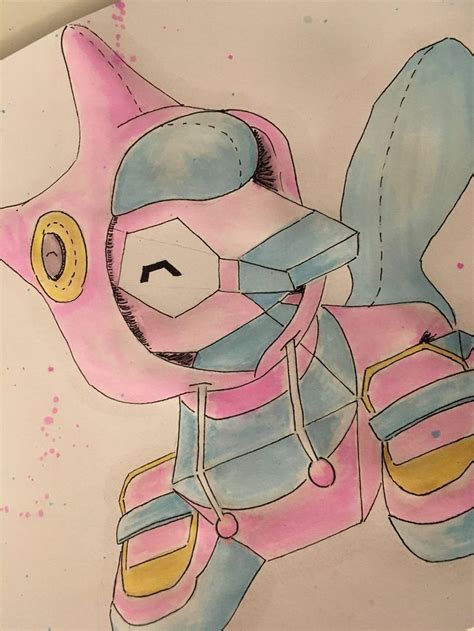 A Drawing Of A Pink And Blue Teddy Bear