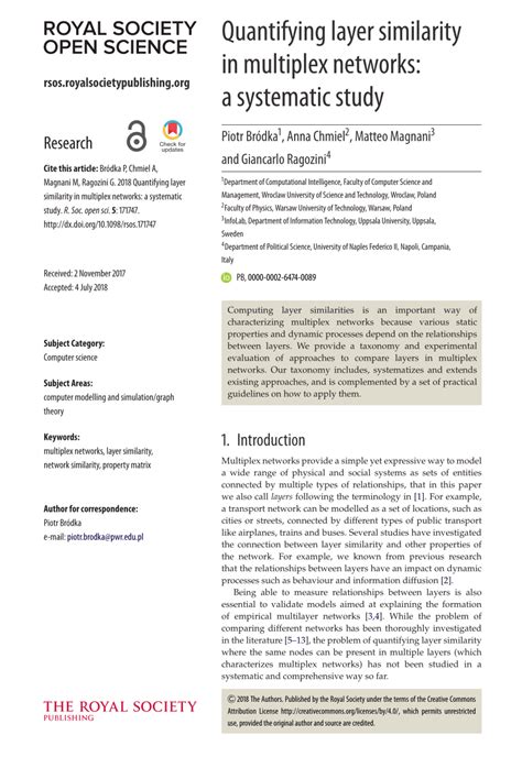 Pdf Quantifying Layer Similarity In Multiplex Networks A Systematic