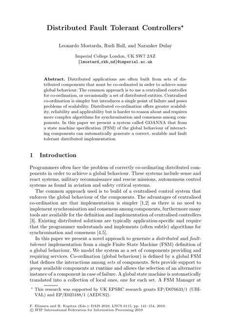 pdf distributed fault tolerant controllers