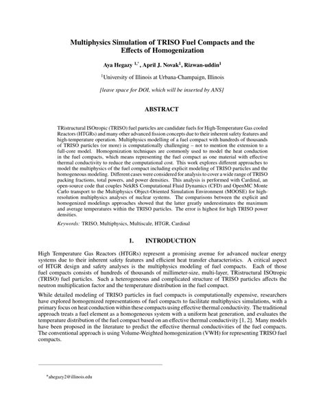 Pdf Multiphysics Simulation Of Triso Fuel Compacts And The Effects Of