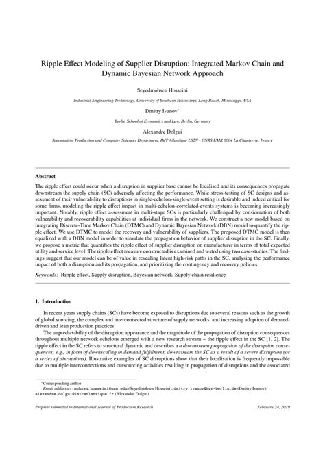 Pdf Ripple Effect Modelling Of Supplier Disruption Integrated Markov Chain And Dynamic