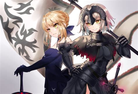 2girls Artoria Pendragon All Blonde Hair Breasts Chain Dress Elbow