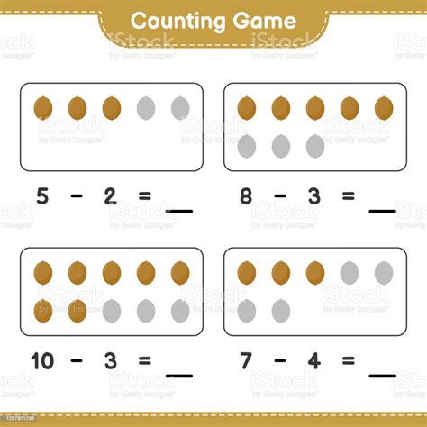게임을 계산 키위의 수를 계산하고 결과를 작성합니다 교육 어린이 게임 인쇄 워크 시트 벡터 일러스트레이션 0명에 대한 스톡 벡터