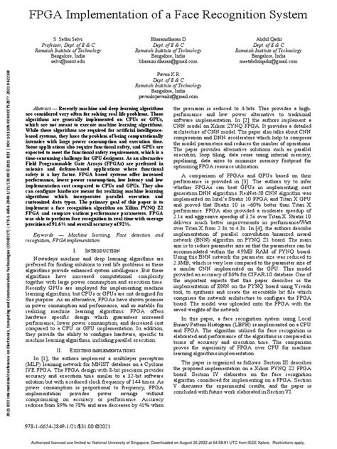 Fpga Implementation Of A Face Recognition System Pdf Field Programmable Gate Array Deep