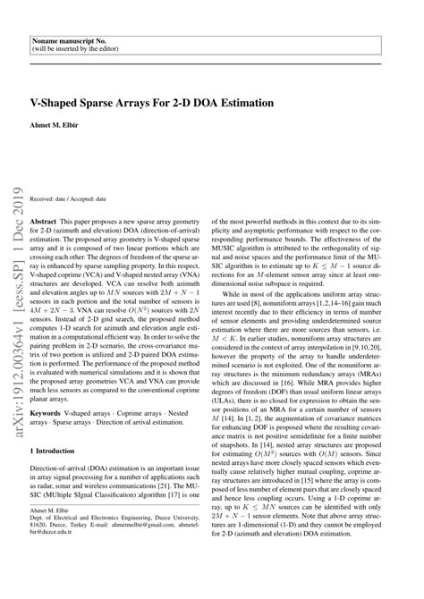 Pdf V Shaped Sparse Arrays For 2 D Doa Estimation