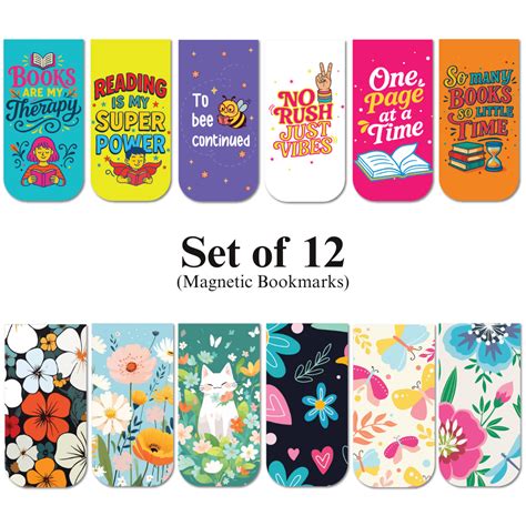 Book Lovers And Cute Floral Magnetic Bookmarks Set Of 12