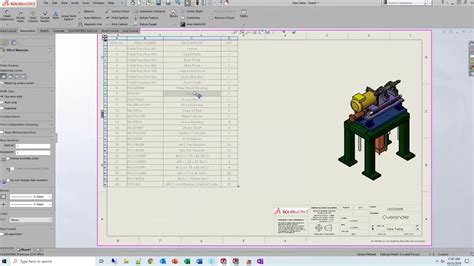 All About Tables In Solidworks Drawings Youtube