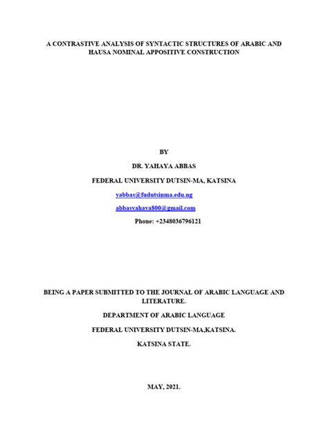 A Contrastive Analysis Of Syntactic Structures Of Arabic And Hausa