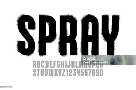 스프레이 페인트 질감 그런지 그레인 질감 문자와 숫자가 있는 글꼴 알파벳 컴퓨터 글자에 대한 스톡 벡터 아트 및 기타 이미지