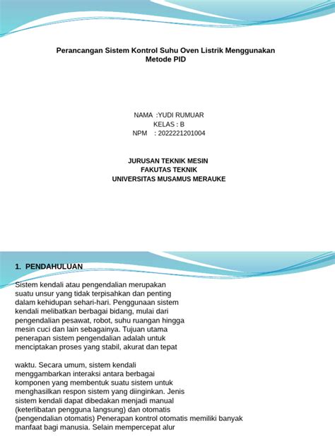 Perancangan Sistem Kontrol Suhu Oven Listrik Menggunakan Pdf