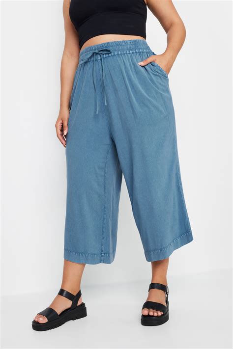 Yours Plus Size Blue Chambray Culottes Yours Clothing