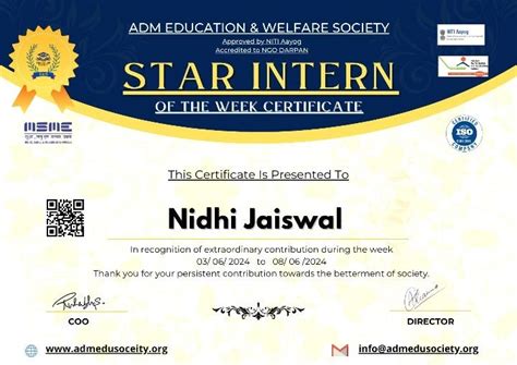 nidhi jaiswal on linkedin internship hr admeducation recognition