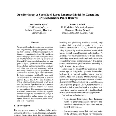 Openreviewer A Specialized Large Language Model For Generating