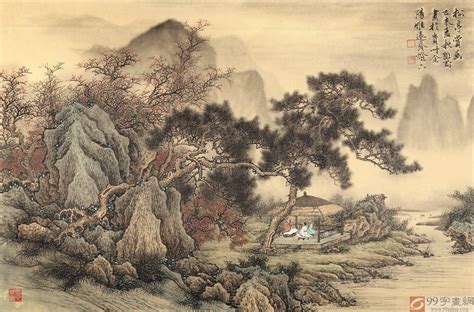 贵州七星关美协主席吴显刚 三尺松亭赏幽 工笔山水画 99字画网
