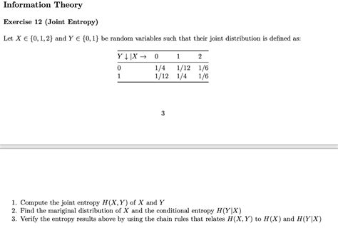 Solved Information Theory Exercise 12 Joint Entropy Let X Chegg Com
