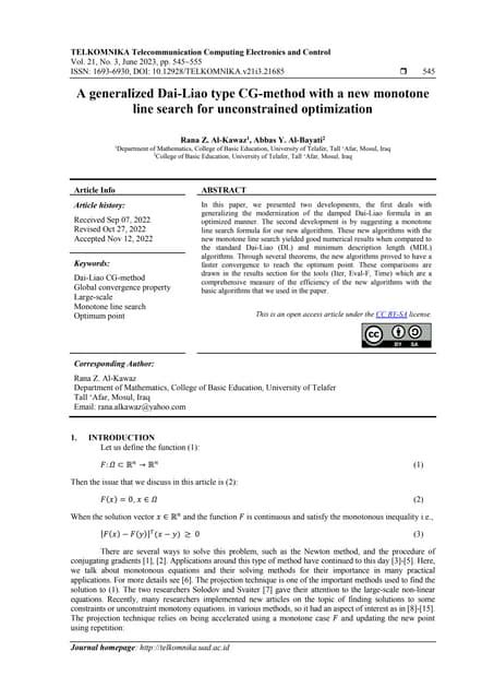A Generalized Dai Liao Type Cg Method With A New Monotone Line Search