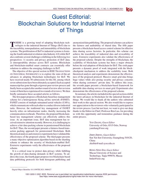 Pdf Guest Editorial Blockchain Solutions For Industrial Internet Of