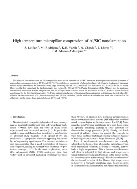Pdf High Temperature Micropillar Compression Of Al Sic Nanolaminates Saeid Lotfian