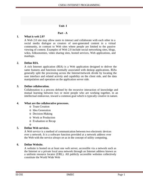 Cs8651 Internet Programming Two Marks Questions 1 Pdf Xml Xslt