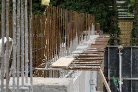 Concreate Wall Made With Reinforcement On Construction Site Metal Rods