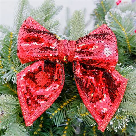 Badu Bg Голямо червено злато блестяща коледна панделка лък коледна елха украса ръчно