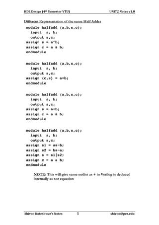 Sem Vtu Hdl Programming Notes Unit Data Flow Descriptions Pdf