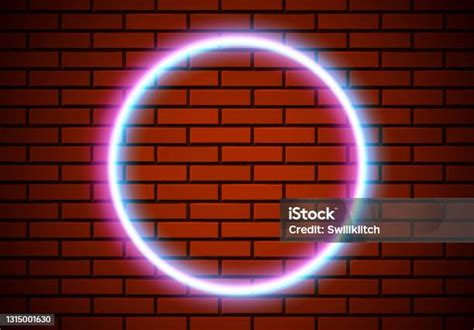 빨간 벽돌 벽에 원 모양이있는 네온 프레임 클래식 라운드 80 S 스타일 빛나는 빛나는 네온 사인 0명에 대한 스톡 벡터 아트 및 기타 이미지 Istock