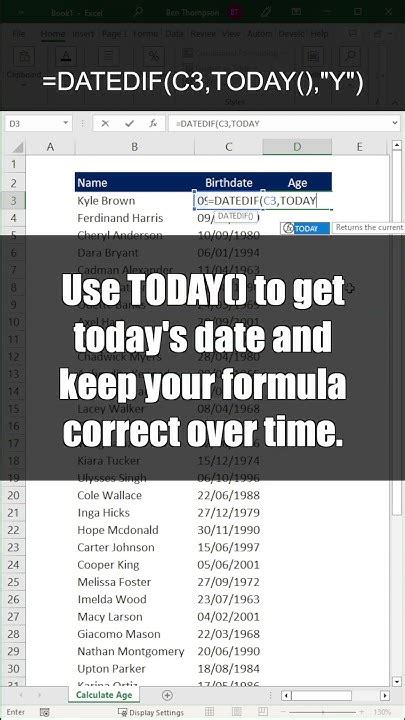 Calculating Age In Excel Mastering The Datedif Function Exceltips Youtube