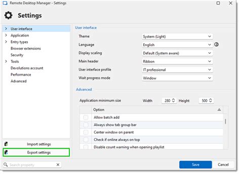 Export Settings Devolutions Documentation