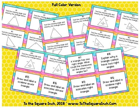 Classifying Triangles Task Cards To The Square Inch