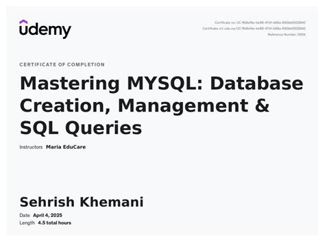 mysql sql databasedevelopment learningjourney udemycertificate