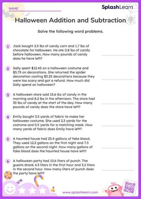 Add And Subtract Different Decimal Places Halloween Word Problems