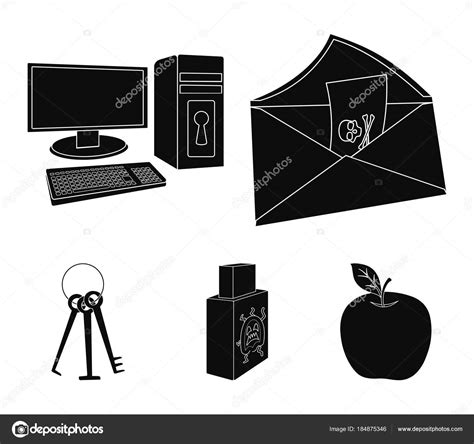 Virus Monitor Display Screen Hackers And Hacking Set Collection Icons In Black Style Vector