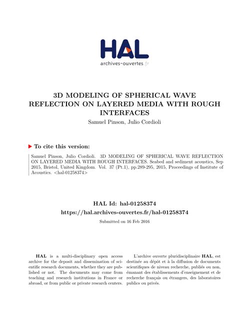 Pdf 3d Modeling Of Spherical Wave Reflection On Layered Media With