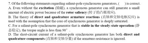 7 Of The Following Statements Regarding Salient Pole Synchronous Generators Is Correct A
