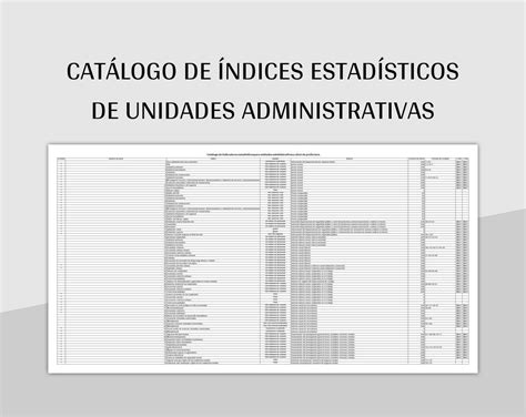 Plantilla De Excel Catálogo De Índices Estadísticos De Unidades Administrativas Y Hoja De