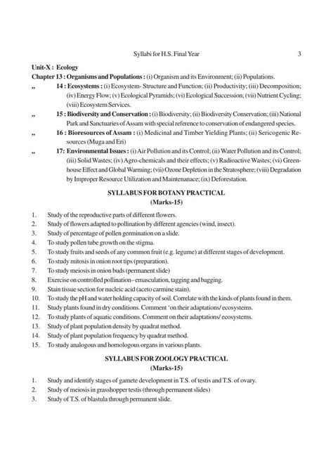 Ahsec Class 12 Biology Syllabus 2023 Hs 2nd Year Biology Syllabus