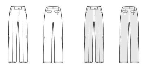 낮은 허리 상승 전체 길이 경사 슬래시 포켓 벨트 루프와 바지 맞춤형 기술 패션 일러스트 플랫 0명에 대한 스톡 벡터 아트 및 기타 이미지 Istock