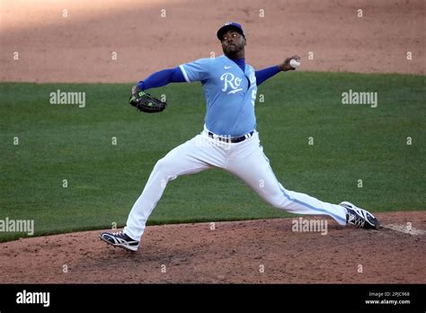 Kansas City Royals Relief Pitcher Aroldis Chapman Throws During The