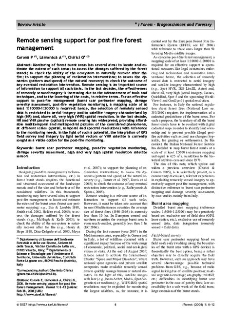 Pdf Remote Sensing Support For Post Fire Forest Management