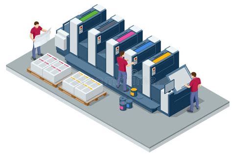 Isometric Offset Printing Machine During Production Printing Presses At Work In The Printing