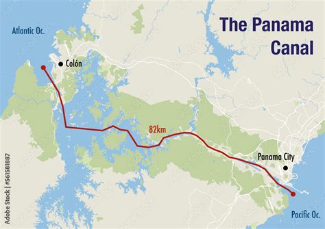 Map Of The Panama Canal Illustrating The Route From The Pacific To The