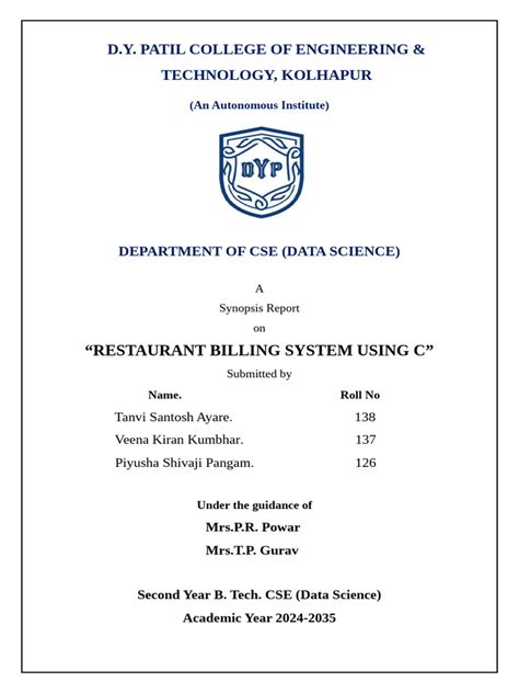 Second Year B Tech Project Synopsis Format Pdf Invoice Computer Program