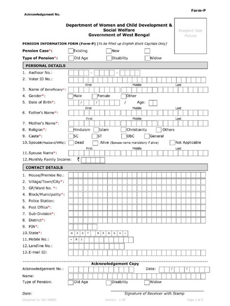 West Bengal Widow Pension Scheme Application Form Pdf
